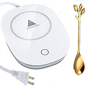 Ariskey Coffee Mug Warmer with Spoon Auto Shut Off Beverage Warmers Electric Thermostatic Smart Cup Warmer Pad for Office and Home Cocoa Tea Water Milk Soup (Up to 131F℉/55℃) with Leave Coffee Spoon