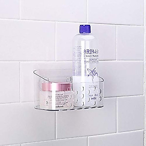 BKDFD Shower Shelf, Clear Bathroom Plastic no Drilling Wall Hanging Organizer Storage Shelves with Strong Suction Cup