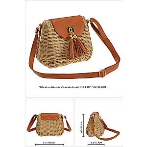 So'each Women's Handmade Wicker Woven Purse Tassels Message Crossbody Shoulder Bag Khaki