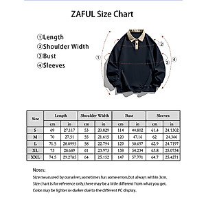 ZAFUL Men's Long Sleeve Color Spliced Polo Collar Sweatshirts Casual Loose Fit Lightweight Pullover Hoodies Navy Blue