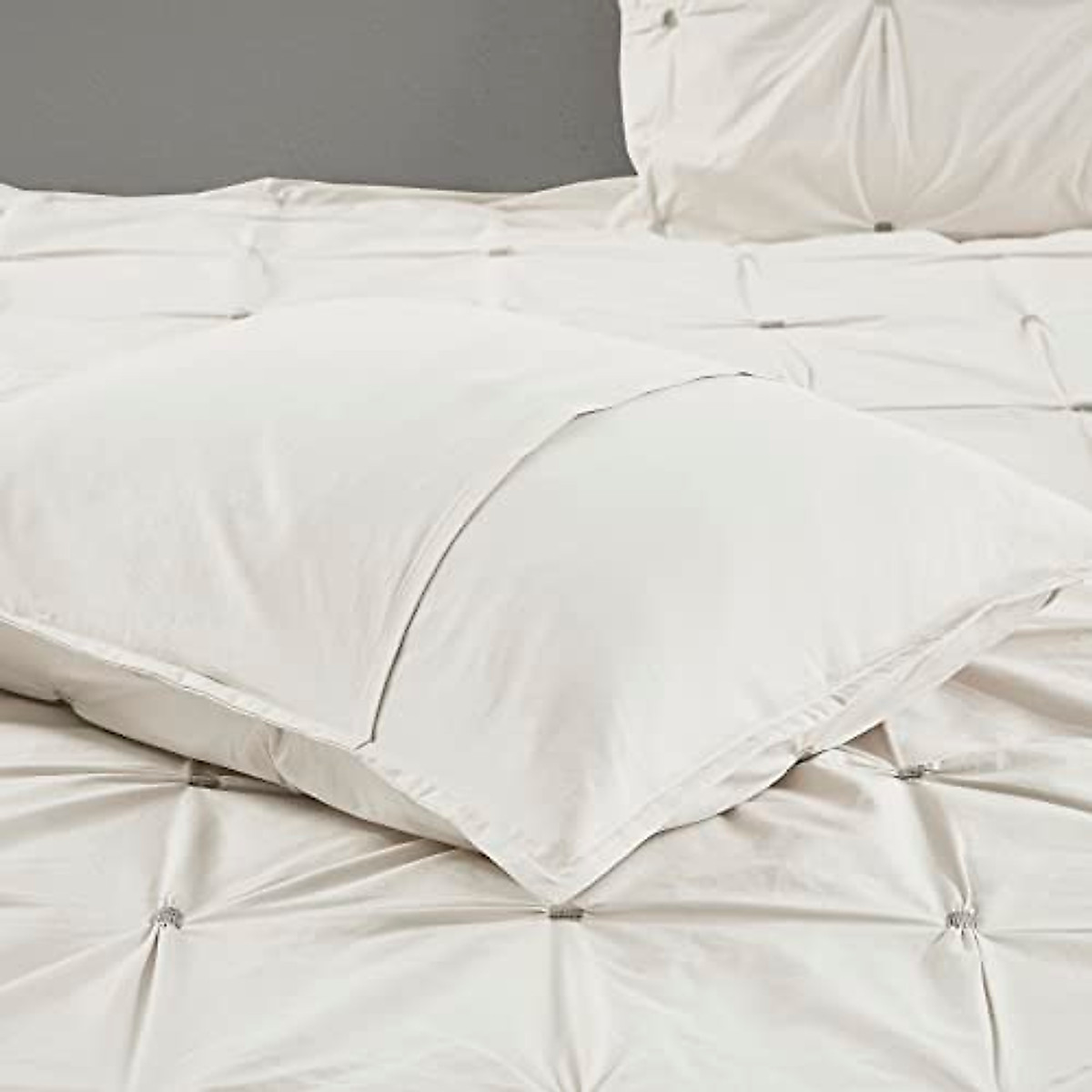 Ink+Ivy Masie Duvet Cover King/Cal King Size - White , Elastic Embroidery Tufted Ruffles Duvet Cover Set – 3 Piece – 100% Cotton Percale Light Weight Bed Comforter Covers