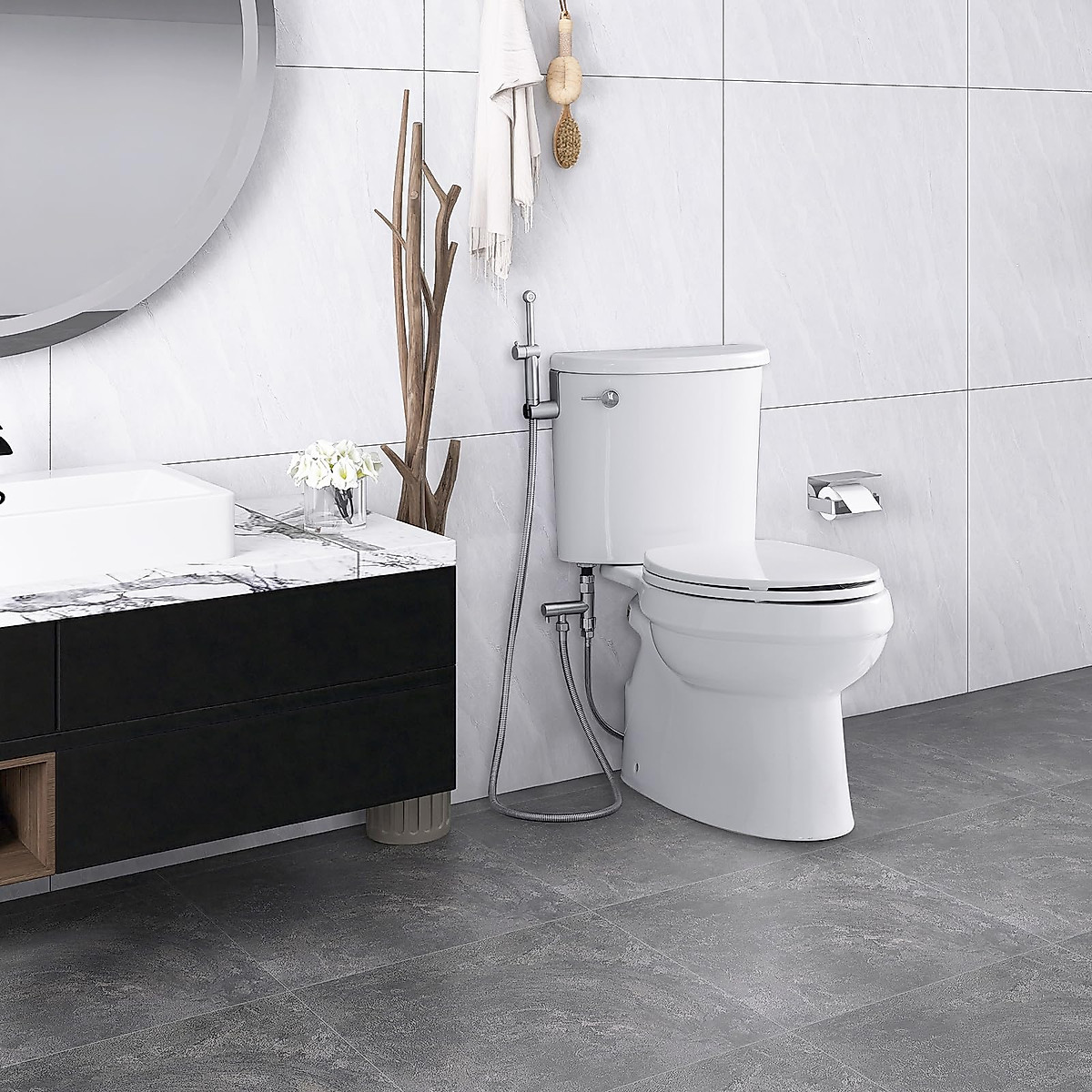 BWE Handheld Bidet Sprayer for Toilet,Adjustable Water Pressure Bidet Toilet Attachment,All Brass Cloth Diaper Toilet Bidet Jet Sprayer,with Bidet Hose for Feminine Wash or Baby Wash,Brushed Nickel