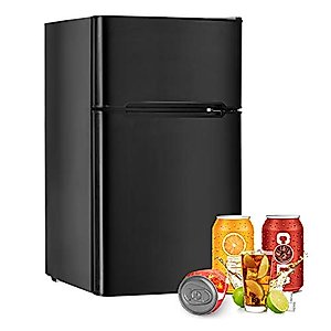 Toolsempire Mini Fridge,3.2 Cu.FT Compact Refrigerator with Freezer, Dual Door Refrigerator with Adjustable Temperature & Removable Glass Shelves, Mini Fridge for Dorm, Office, Bedroom, Kitchen(Black)