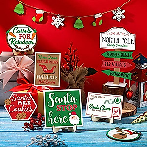 13 Pieces Winter Tiered Tray Decor Winter Table Farmhouse Centerpieces Decoration Elk Sled Tree Snowflake Wood Blocks Signs for Home Room Decor(Christmas Style)