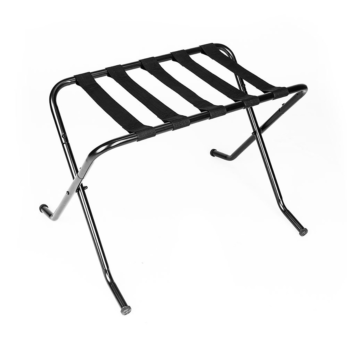 COOBL Folding Luggage Rack Collapsible Metal Suitcase Stand with Nylon Straps,for Home Bedroom,Hotel,Max Weight 100 lbs,Black