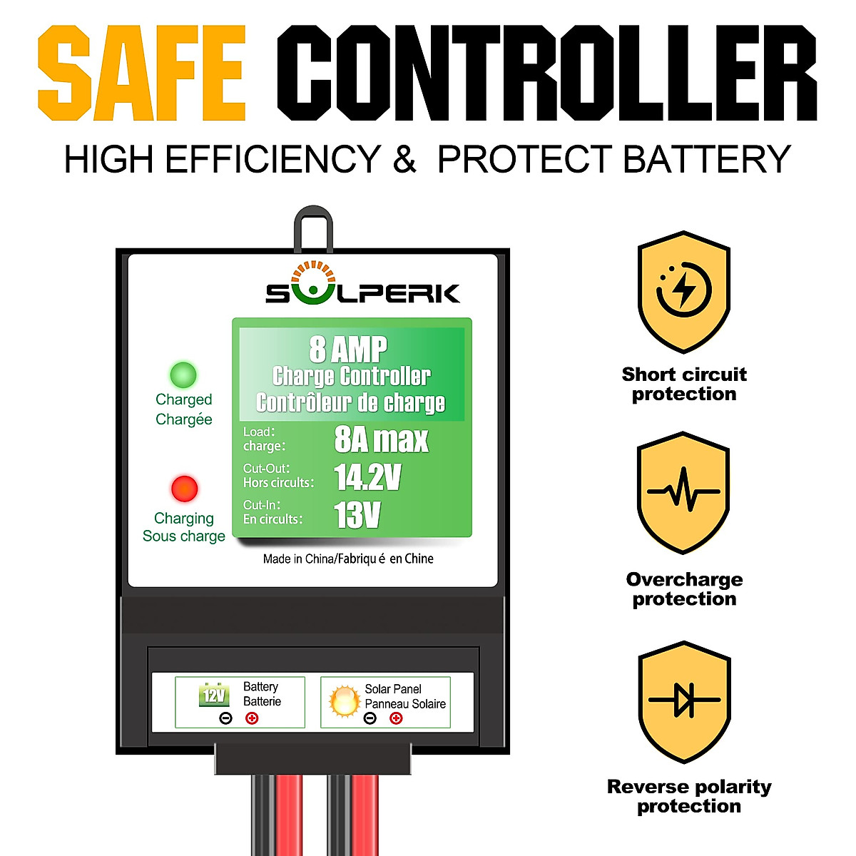 SOLPERK Solar Panel Kit 20W 12V, Solar Battery Trickle Charger Maintainer + Upgrade Controller + Adjustable Mount Bracket for Boat Car RV Motorcycle Marine Automotive