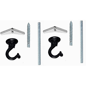 GDQLCNXB 2 Sets 55mm/2.17" Ceiling Metal Ceiling Hooks, Heavy Duty Swag Ceiling Hooks with Hardware for Hanging Plants/Chandeliers/Wind Chimes/Ornament (Black Color)