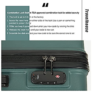Travelhouse Hard Shell Luggage Set: Lightweight Carry-On with Silent Airplane Spinner Wheels, TSA Lock and Cool Rolling Design - Ideal for Business Trips and Back to School (Green)