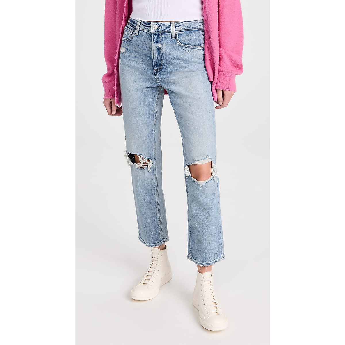 PAIGE Women's High Rise Noella Jeans, Ravenna Destructed, Blue, 27