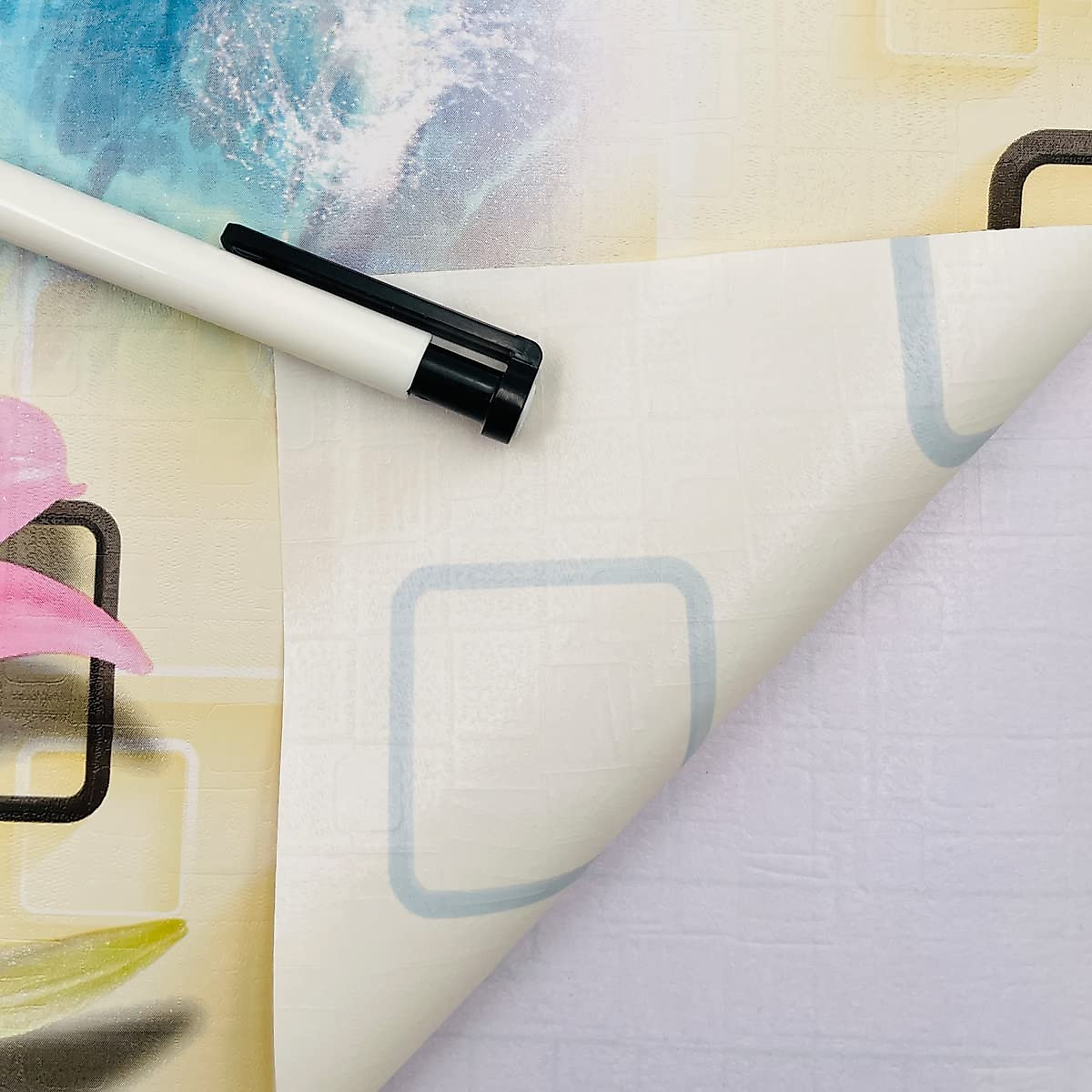 Yifasy Yellow Cabinet Liner Self-Adhesive Shelf Drawer Paper Dolphin Lily Flower Decor Furniture Storage Tower Unit Accent Table 118x17.7 Inch