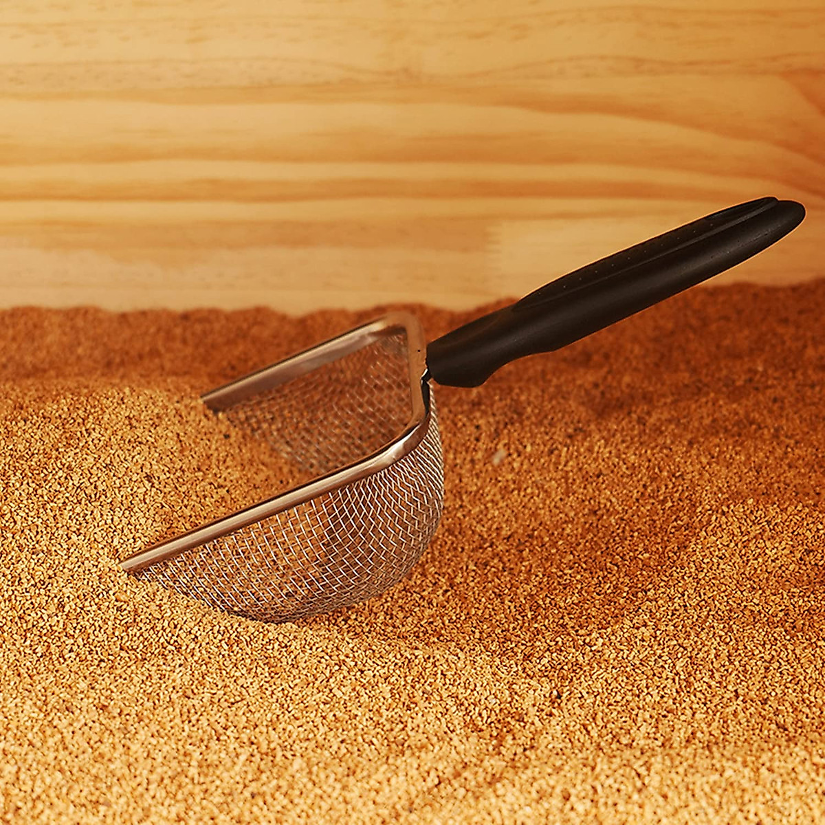 FIRSAL Cat Litter Scoop Stainless Steel Mesh Scooper Long Handle Deep Shovel Non-Stick Coated Metal Litter Scoop for Litter Box Kitten Pooper Lifter (Hole:3.8mm/Regular Cat Litter Scoop)