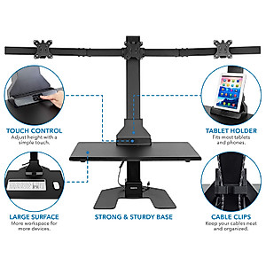 Mount-It! Triple Monitor Electric Standing Desk Converter - 3 Screens Stand Up Desk Riser - Height Adjustable Desktop & 3 Mounts for Screens up to 32", Sit-Stand Convertor for Home, Office, School