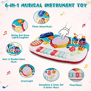 M SANMERSEN Baby Piano Toys 12 to 18 Months - Musical Toy for Toddlers 1 2 3 Years Old Light Up Babies Toy 6-in-1 Keyboard Piano Phone Drum Set Infant Toy Boys Girls First Birthday Gifts