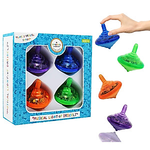 The Dreidel Company Hanukkah Musical Light-Up Dreidel Spinning Tops Set, Plays 2 Classic Hanukkah Songs, Assorted Colors (4-Pack)