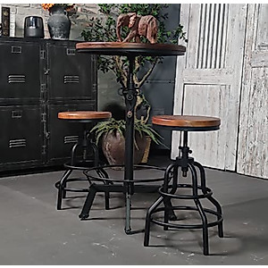 LOKKHAN 3-Piece Crank Handle Bar Table (33.5"-39.4") & 2 Stools (20"-27") Set for Pub Kitchen Dining Living Party Bistro Breakfast, Industrial Adjustable Swivel Pine Top,Most Weld, Space-Saving