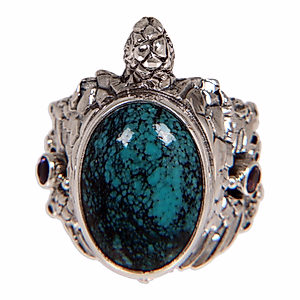 NOVICA Artisan Handmade Sterling Silver Ring Reconstituted Turquoise Amethyst Blue Cocktail Indonesia Animal Themed Birthstone Sea Lifeturtle [band Width 5 mm W Crownbezel 1.1 in L x 0.6 in W x 0.4 I]