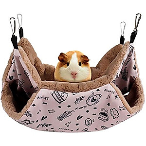 Petmolico Small Pet Hanging BunkBed Warm Hammock Bed Cage Accessories Bedding Hideout Playing Sleeping for Parrot Sugar Glider Ferret Squirrel Hamster Rat, Pink Cup - Medium Size