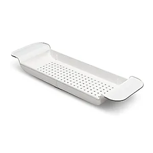 Madesmart Expandable Bath Shelf Caddy for Bathtubs, Plastic Shower and Bath Tub Tray, 30.87" x 6.81", White