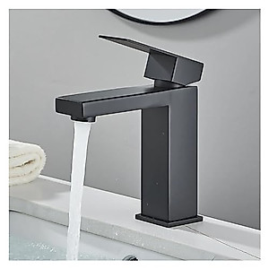 1 Pcs Basin Faucet Bathroom Black Silver Faucet Countertop Mount Nickel Basin Sink Faucet Mixer Hot and Cold Water Brass Wash Basin Faucet (Color : Black Short)