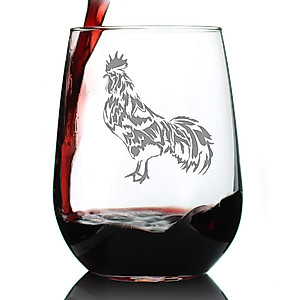 Rooster Stemless Wine Glass - Cute Funny Farm Animal Themed Decor and Chicken Gifts - Large 17 Oz