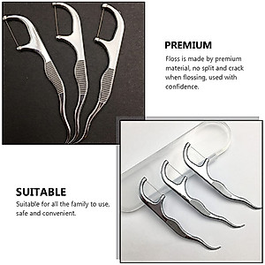 HEMOTON 6pcs Dental Floss Pick Portable Angled Flossers Stainless Steel Toothpicks Outdoor Teeth Cleaning Tools for Travel Teeth Care
