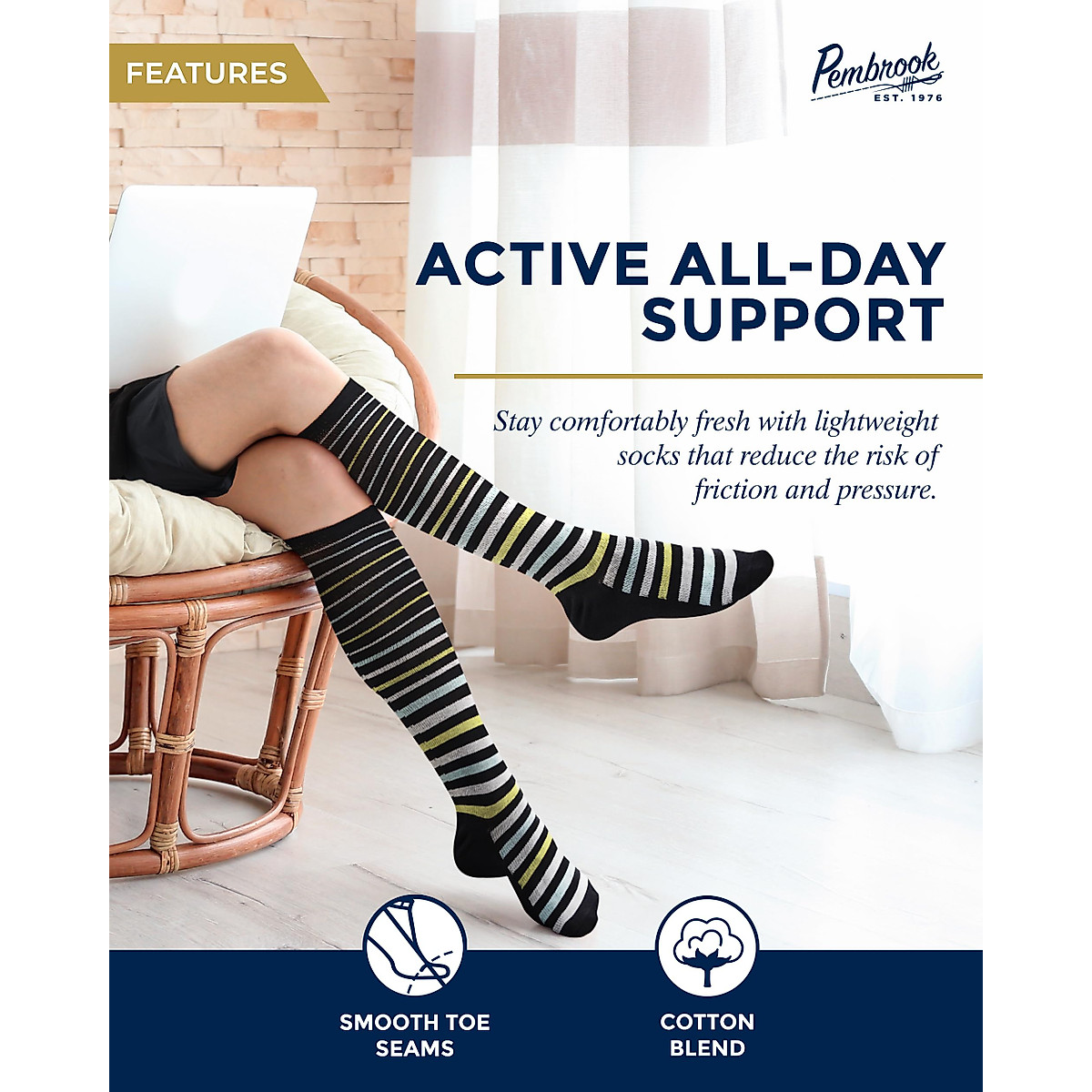 Pembrook Light Compression Socks for Women - 6 Pairs | 8-15 mmHg Compression Socks Women | Polkadots, Polkadots, Argyle, Striped Compression Socks Women | Cotton Compression Socks for Women
