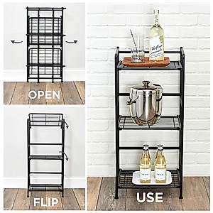 Flipshelf Folding Metal Bookcase-Small Space Solution-No Assembly-Home, Kitchen, Bathroom and Office Black, 3 Shelves, Narrow