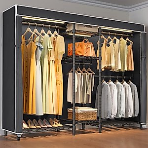 VIPEK V6L Covered Garment Rack Heavy Duty Clothes Rack with Cover and Dimmable LED Lights, Portable Closet Wardrobe Freestanding Clothing Rack for Hanging Clothes, Black Closet Rack with Black Cover