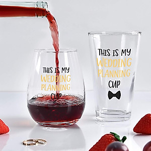 This is My Wedding Planning Glass Set for Wedding – Unique Engagement Gifts For Him and Her – Perfect Engagement Present, Wedding Gift, Bridal Shower Gift Set of 2 with Beautiful Gift Box