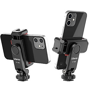 ULANZI Phone Tripod Mount ST-06S, New Universal Smartphone Mount Adapter with 2 Cold Shoe, 360° Rotates Adjustable Cell Phone Clip Clamp Holder, Compatible with iPhone, Samsung Galaxy and All Phones