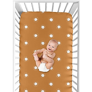 Sweet Jojo Designs Pumpkin Boho Sun Boy or Girl Fitted Crib Sheet Baby or Toddler Bed Nursery - Orange and White Bohemian Celestial Sky Desert Sunshine Outdoors Nature Gender Neutral