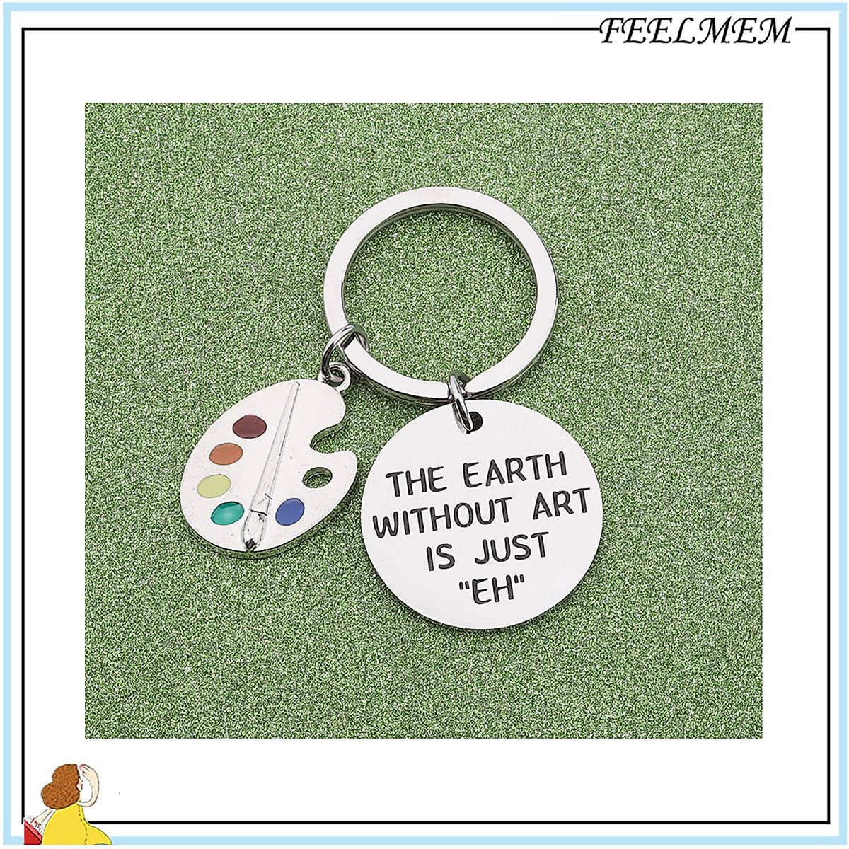 FEELMEM Artist Paint Palette and Brush Charm Pendant Keychain Earth Without Art is Just EH Painters Jewelry Artist Gift Art Student Art Teacher Gifts (The earth)