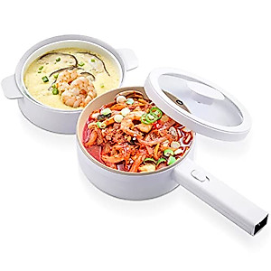 Ghjcvkp Electric Hot Pot, 1.5L Portable Non-Stick Pan for Steak, Egg, Fried Rice, Ramen, Oatmeal, Soup, Two Power Control and No Toxic Substances