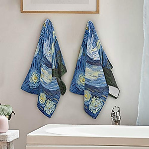 xigua 2pcs Starry Night Hand Towel Set Soft Fast Drying Washcloths Face Towels for Bathroom, Hotel, Spa, Yoga and Beach, 28 x 14 Inch