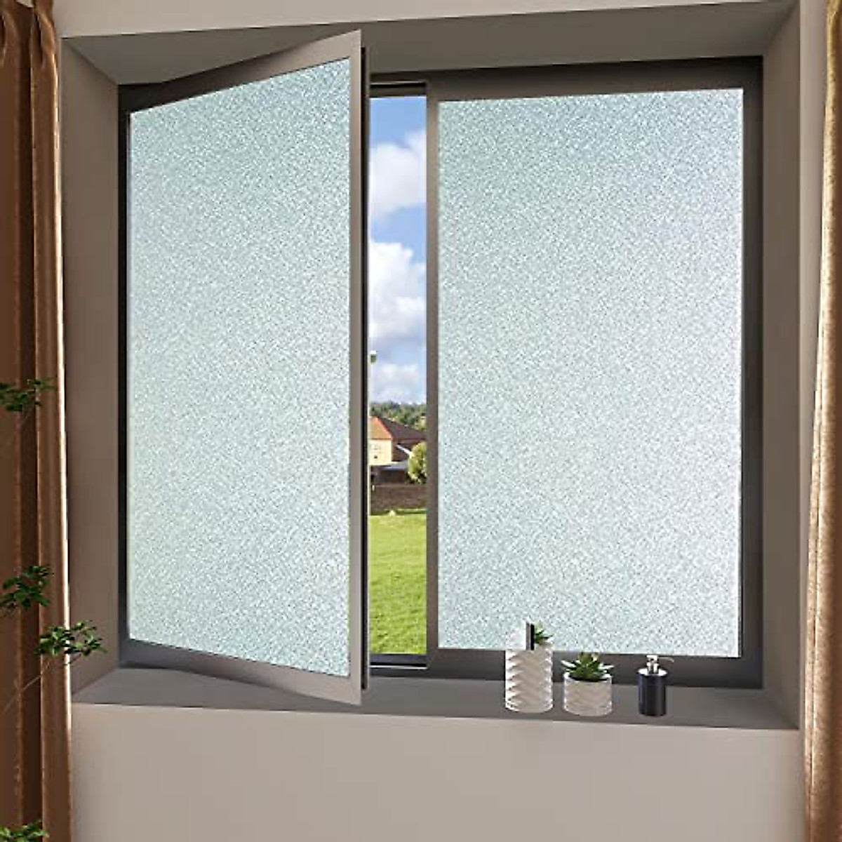Window Privacy Film, Pure Frosted Glass Film, Sun Blocking Window Decals, Static Clings Window Sticker for Home Office Non-Adhesive No-Glue (17.5 x 78.7 inch)
