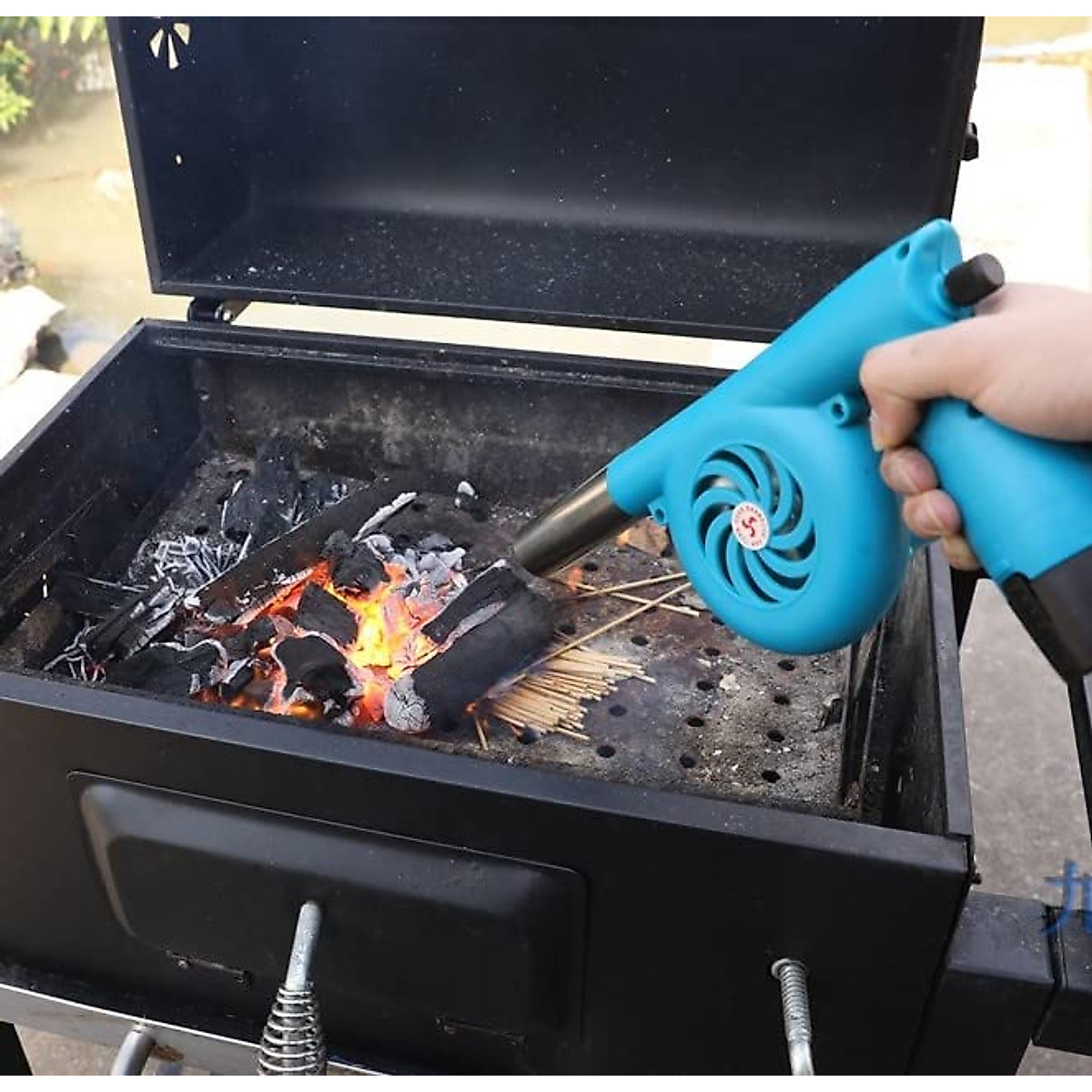 Electric Fireplace Bellows, BBQ Fan Air Blower, Outdoor Cooking Fan Charcoal Starter Fan Cordless Bellows Grills BBQ Camping Barbecue Fire Bellows (Extended Duct)