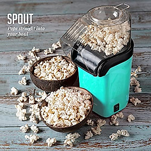 Ovente Hot Air Popcorn Maker 16-CUP capacity with Detachable Measuring cup, BPA Free, No Oil Needed, 1400W, Turquoise, PM11T