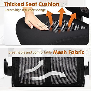 Ergonomic Office Chair, Mid Back Computer Chair with Adjustable Height, Swivel Chair with Flip-Up Arms and Lumbar Support