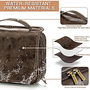 Elviros Hanging Toiletry Bag Removable Travel Bag PU leather Makeup Cosmetic Organizer Kit, Coffee