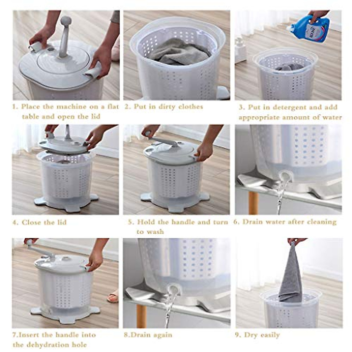 YDCW Mini Hand Crank Washing Machine Dehydrator,2020 Latest Mini Small Semi-Automatic Washer,Compact Spin Dryer, Portable Manual Non-Electric,Suitable for Camping Dormitory,Grey