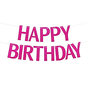 Hot Pink Glitter Happy Birthday Banner, Girls Birthday Party Decorations, Hot Girl Glitter Birthday Party Suppply, Women Girls Pink Birthday Party Decorations