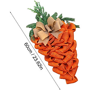 Easter Bunny Carrot Shape Wreath for Front Door Decoration,Artificial Carrot Wreath with Burlap Bow Simulation Carrot Hanging Wreath,for Home Festival Decor,Spring Garden Decoration,Easter Gift