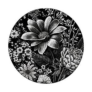 flowers blossom floral flower sketch garden black white PopSockets Swappable PopGrip