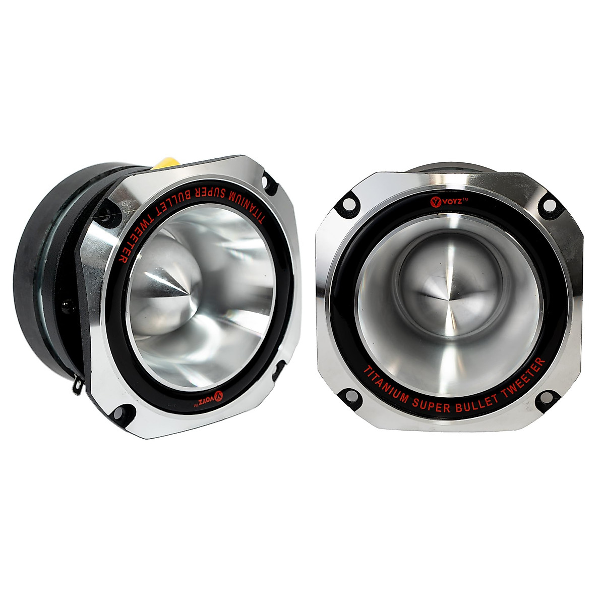 VOYZ Super Tweeter Speaker Titanium Diaphragm 4-8 ohms 500 Watt Super Tweeter 4” Super Horn Heavy Duty Chrome Finish with Crossover Capacitor (1 Pair)