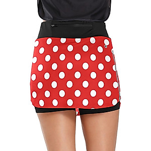 Polka Dot Red Woman Tennis Skirts with Pockets Athletic Golf Skorts Quick Dry Workout Running Hiking Skorts Skirts, X-Large Short