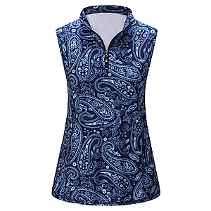 Viracy Yoga Tops for Women, Womans Paisley Summer Tank Top 1/4 Zipper Sweat Absorption Sleeveless Working Out Shirts Stylish Cute Dry Fit Active-wear,Navy Blue-XL