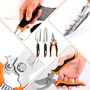 Lituford 3Pcs Garden Tools Set Hand Shovel Kit Trowel/Planting Shovel/Pruning Clippers with Non-Slip Rubber Grip Taking Care of The Indoor Plants Garden Trowel Gifts for Gardening Lovers (Orange)