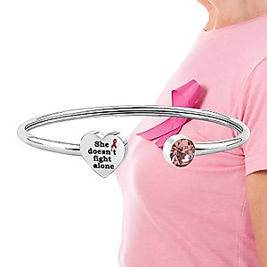 BNQL Breast Cancer Awareness Bracelet Cancer Awareness Jewelry Pink Ribbon Bracelet She Doesn’t Fight Alone (SILVER)