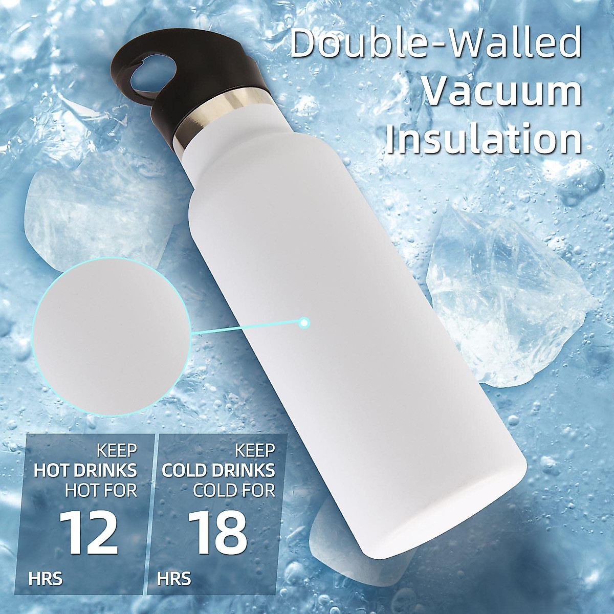 Volhoply 17oz Insulated Water Bottle Bulk 8 Pack,Stainless Steel Kids Water Bottles with Straw Lid,Reusable Metal Thermos Water Bottle,Double Wall Vacuum Sports School Flask Keep Cold(White,8 Set)