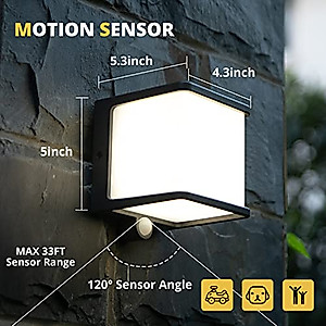 UME Solar Motion Sensor Outdoor LED Wall Light, IP65 Waterproof Modern Wall Sconce, 4000K, 500LM, 120° Sensing Angle, Dusk to Dawn Wireless Fence Lights Decorative for Porch, Patio, Garden